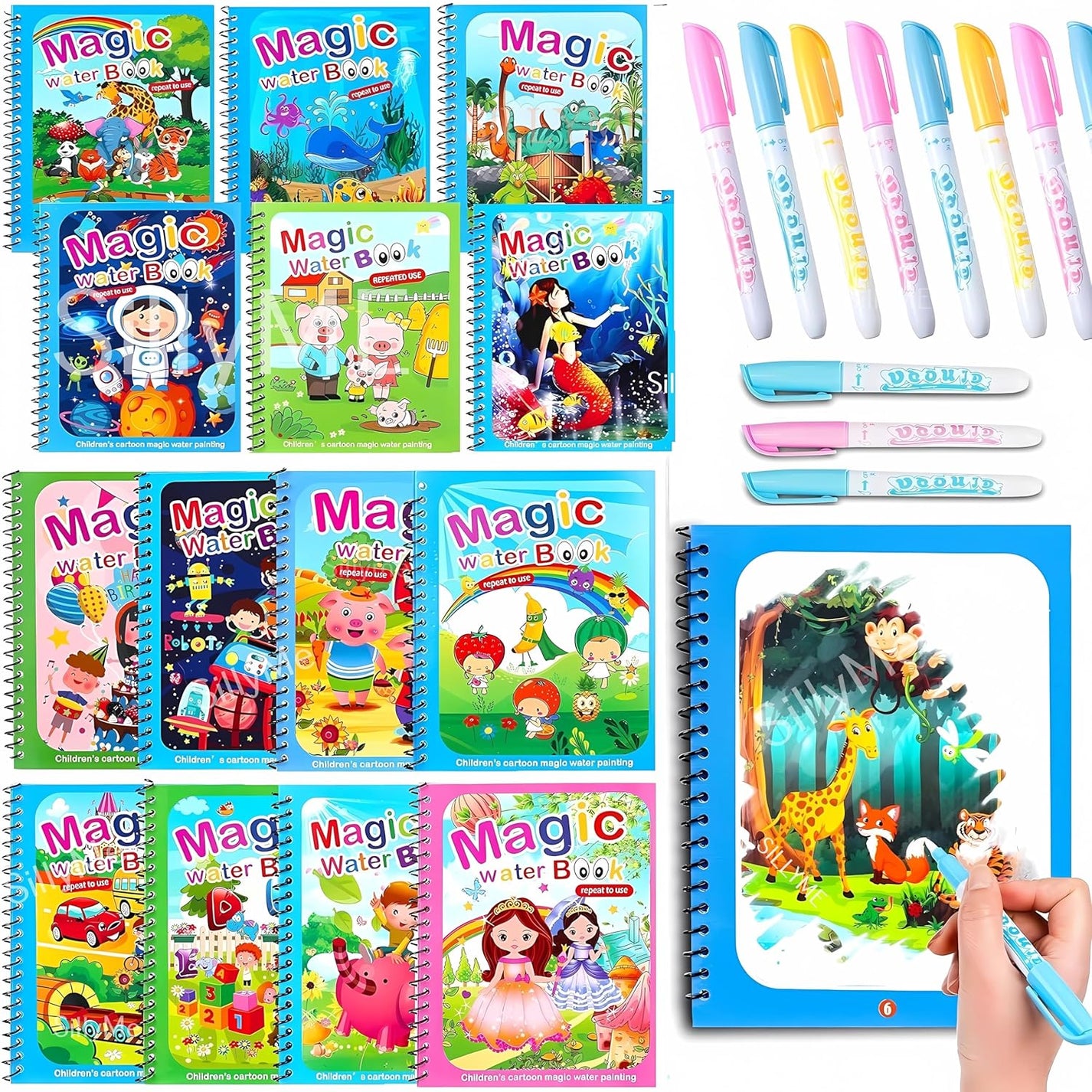 Reusable Magic Coloring Water Book (Pack Of 6 Books + 6 Pens) – Mega Pick®